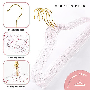 Gold Glitter Hangers,Pink Sparkle Hangers 20 Pcs,Ultra-Thin Acrylic Glitter Hangers for Dress Suits, Glitter Hangers for Girls Non-Slip Space Saving (Pink)