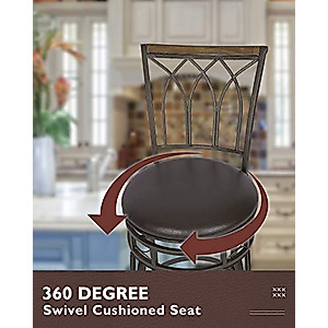 KATDANS Swivel Bar Stools Set of 2, 24-29 Inch Adjustable Seat Height Bar Stool with Back, Brown Leather Kitchen Island Stools for Pub, Bistro, Restaurant, Brown Seat-Black Metal Frame, KS902P