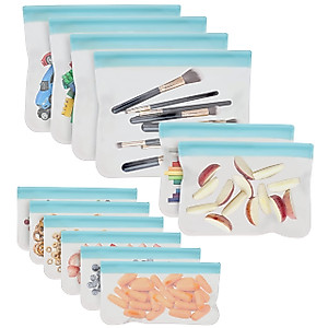Cuisinart Reusable Food Storage Bags, 12 Pack Turquoise - Resealable Bags for Food, Leftovers, & Snacks to Store, Freeze or Refrigerate - BPA Free Flat Freezer Bags - Includes Small, Medium & Large