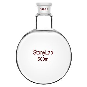 StonyLab Glass 500mL Heavy Wall Single Neck 1 Neck Round Bottom Flask RBF, with 19/22 Standard Taper Outer Joint - 500mL