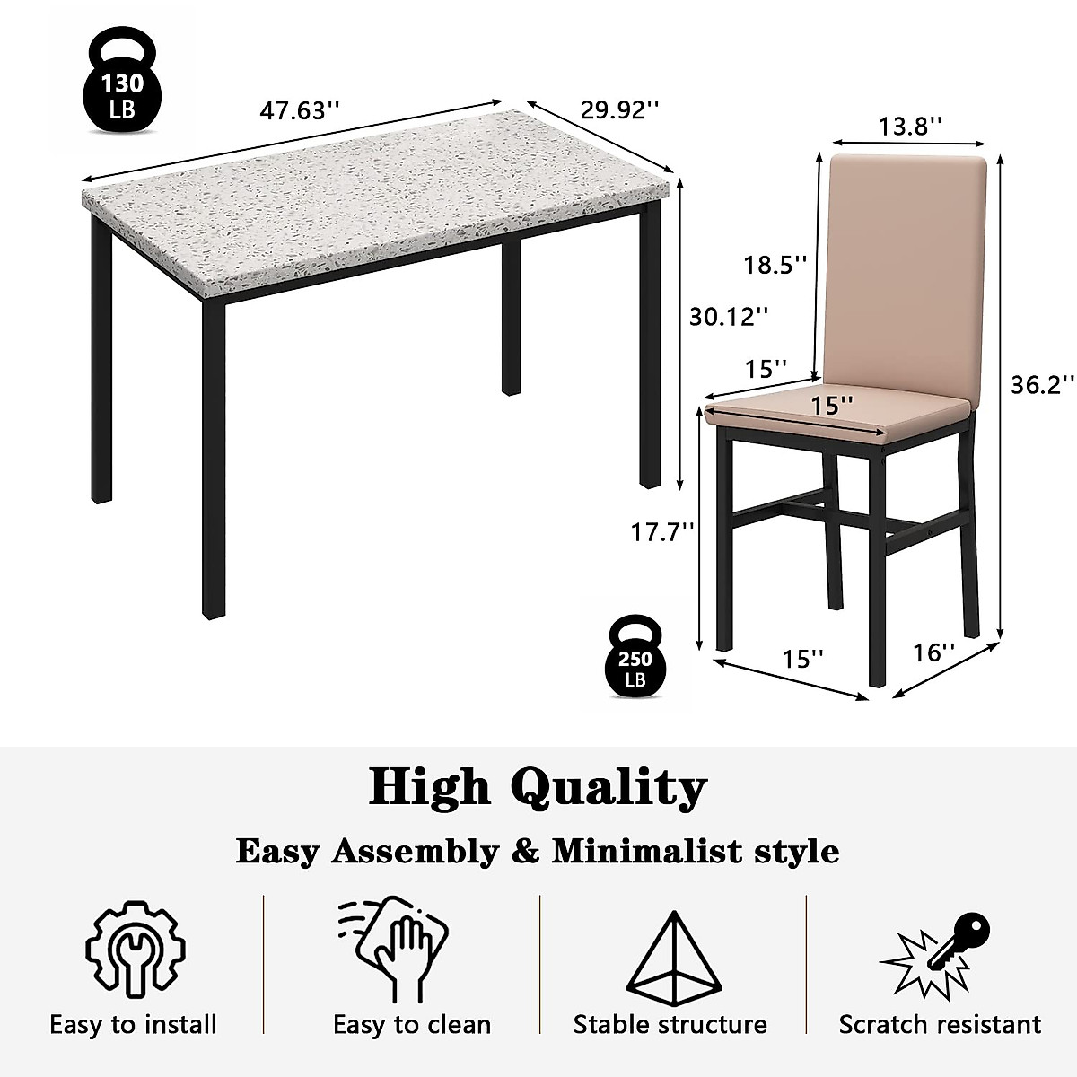 AWQM White Faux Marble Dining Table with 4 Upholstered Chairs, 5-Piece Dining Room Table Set for Small Space, Breakfast Table Bar Table and Chairs Set for 4, Home & Kitchen Set