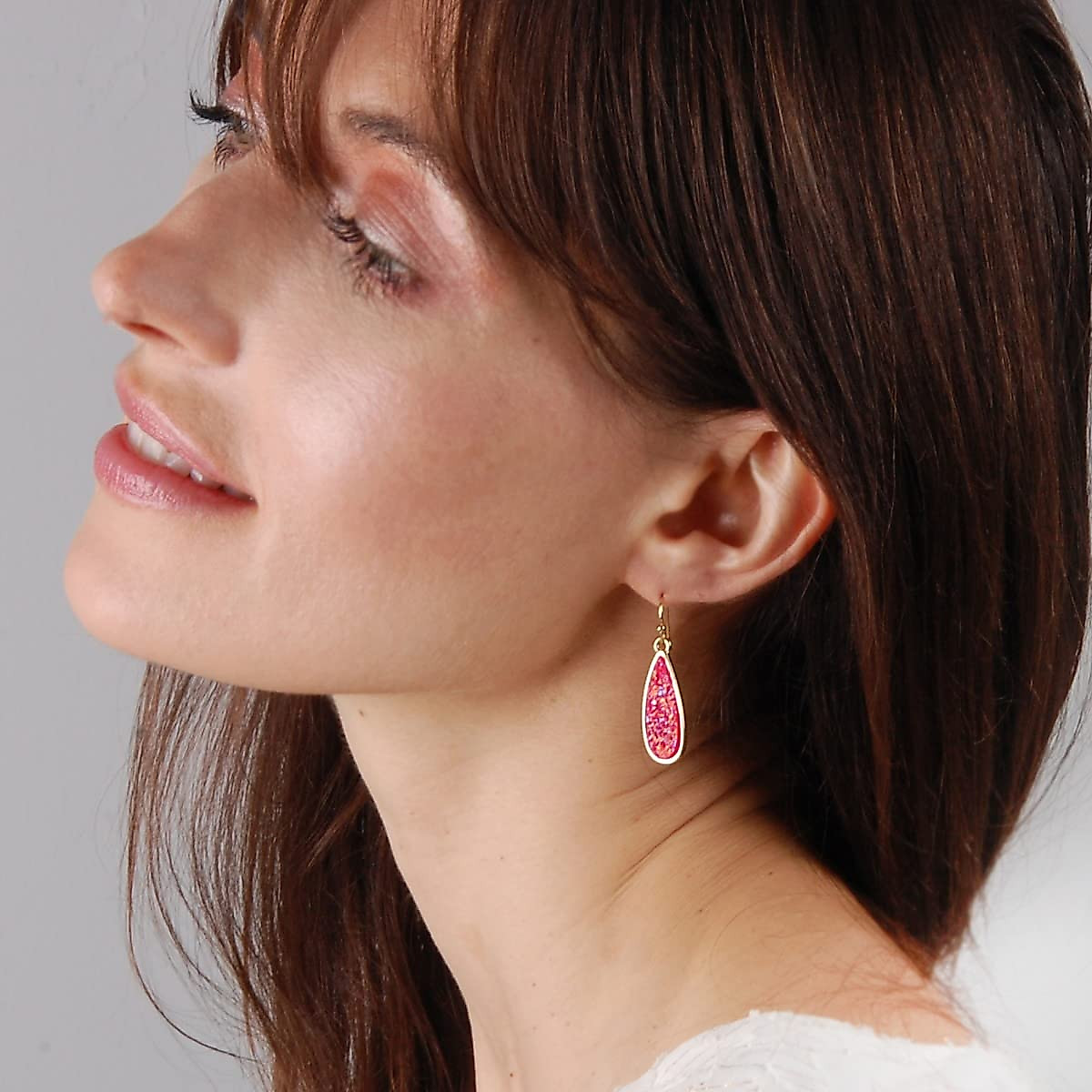 Humble Chic Simulated Druzy Drop Dangles - Sparkly Long Teardrop Dangly Earrings for Women, Gold - Hot Pink Stone