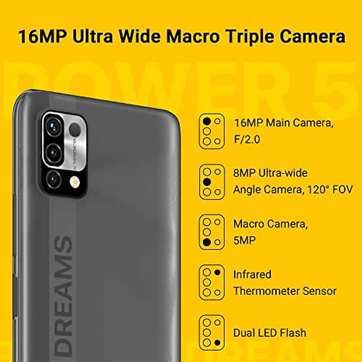 UMIDIGI Unlocked Cell Phone, Power 5 (3+64g) Android 11 Smart Phone, 6150mAh Battery+ 6.53" HD Display Smartphone with 16MP AI Triple Camera, Dual SIM Android Phone…