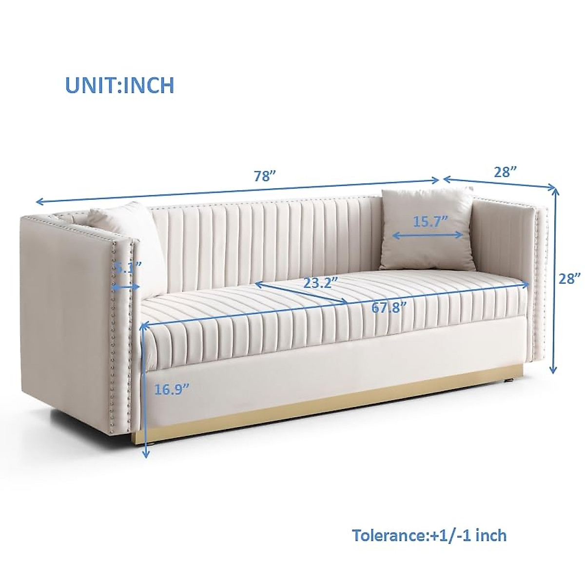 EMKK Living Room Furniture,Modern Upholstered 2-Piece Sofa Set Including 3 Seater, Loveseat,with Solid Wood Legs, Vertical Channel Tufted Backrest,Couch for Apartment with 4 Pillows, F-Beige