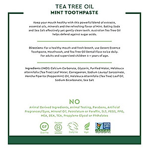 Desert Essence Tea Tree Oil Toothpaste - Mint - 6.25 Oz - Refreshing Taste - Deep Cleans Teeth & Gums - Helps Fight Plaque - Sea Salt - Pure Essential Oil - Baking Soda - Promotes Healthy Mouth