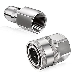 Hotop 4 Sets NPT 3/8 Inch Stainless Steel Male & Female Quick Connector Kit Pressure Washer Adapters Hose Quick Connector(Internal & External Thread)