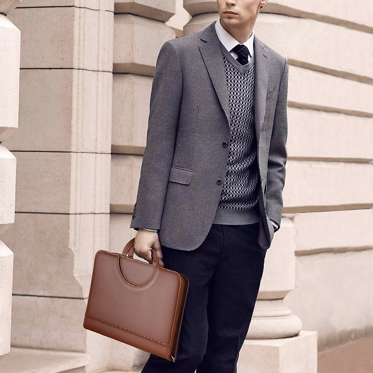 AtailorBird Padfolio,Magnetic Handle PU Leather Zippered Portfolio with 3 Ring Binder Document Organizer for Business Interview Office,Brown