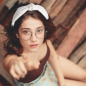 MHDGG Knotted Turban Headbands - Wide Solid Color Hair Bands for Women Headwear, White