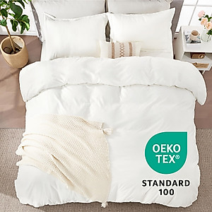 ChiXpace King Duvet Cover Off White - Comforter Cover Set Soft Brushed Microfiber King with Zipper Closure, 3 Pieces, 1 Duvet Cover (104"x90") & 2 Pillow Shams