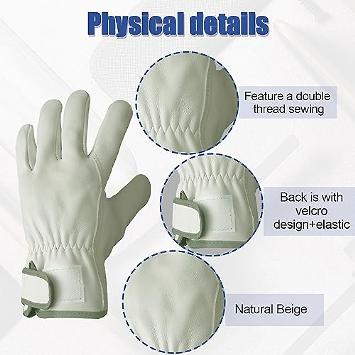 KetterlePPE Leather Work Gloves for Men, 2 Pairs Cow Grain Driver Gloves, Yard Work, Warehouse, with Velcro Leather Gloves (Beige XL)