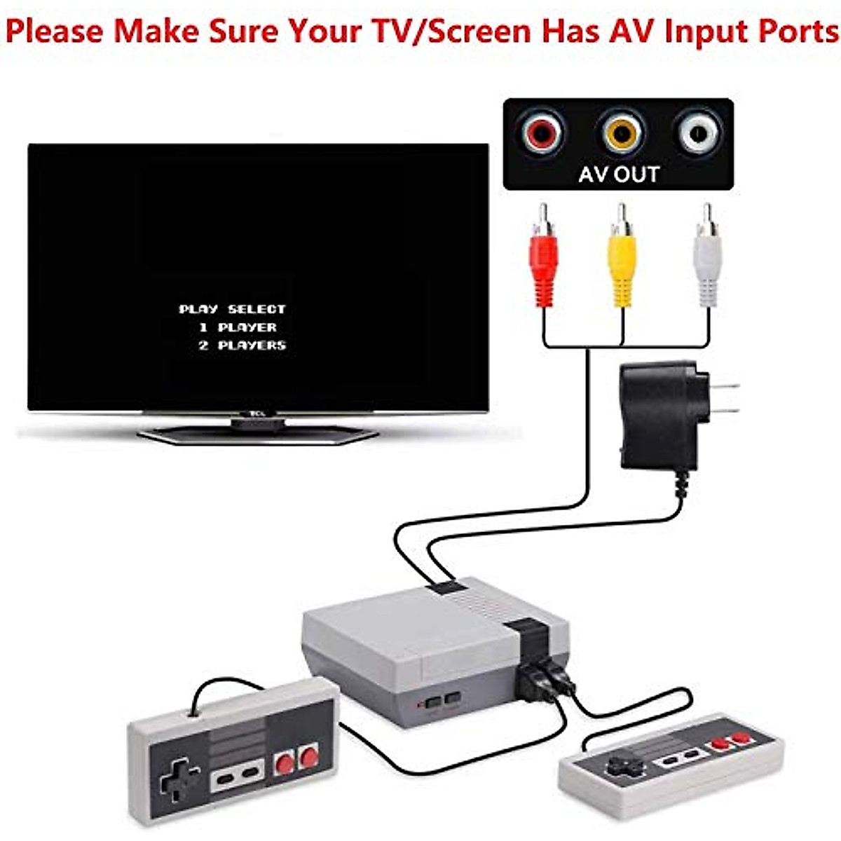 Classic Retro Game Console, AV Output 8-bit NES Video Game System Built-in 620 Games with 2 Classic Controllers