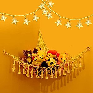 Stuffed Animal Toy Storage net or Hammock with LED Light Toy Net Hammock for Stuffed Animals with 3 Hooks Toy Organizer and Storage for Kids Bedroom