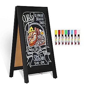 4 THOUGHT A-Frame Magnetic Sidewalk Chalkboard Sign 40" x 20", Classic Wooden Freestanding Sidewalk Sign, Double-Sided Sign Board for Restaurant Shop Wedding Party, Black
