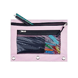 AHOME 3 Ring Binder Pencil Pouchs, Zippered Pencil Pouch Double Pocket Pencil Pouch 3 Ring with Clear Window