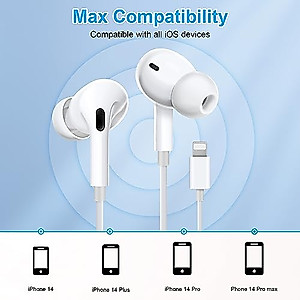 Aolcev Wired Earbuds Compatible with iPhone, HiFi Stereo Volume Control Earbuds in-Ear Headphones with Mic Noise Cancelling for iPhone 14/13/12/11/XR/XS Max/8/7 and Most iOS Devices, Earphones White