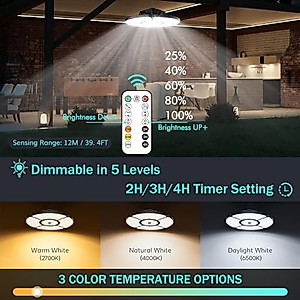CLY Solar Shed Light Indoor Outdoor 152LED Motion Sensor Pendant Light 1000LM, Dimmable 2500K-6500K Remote Control 5 Modes Timer Memory Function Hanging Solar Lights for Garage Barn Patio Gazebo