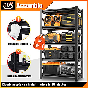 PRESTELION 63" H Garage Shelving,1500LBS Heavy Duty Garage Storage Shelves,Adjustable 5 Tier Metal Shelving Unit,for Garage Warehouse Basement Industrial Utility Racks,Black