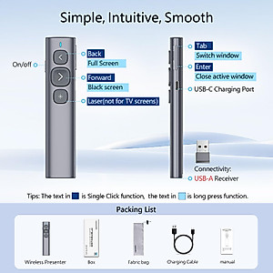 Norwii N95 Presentation Clicker, PowerPoint Clicker for Presentation Remote, Rechargeable Wireless Presenter Pointer, Slide Clicker for ipad/mac/Laptop in Classroom, Auditorium, Church(Green, USB-A)