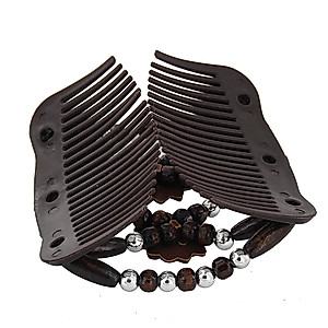 Yeshan Magic Hair Side Combs for Women Wood Beaded Stretch Double Clips Bun Maker Hair Accessories,Pack of 6