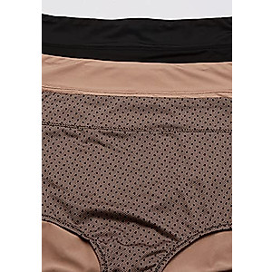 Warner's womens Blissful Benefits No Muffin Panty Briefs, Black/Toasted Almond/Lace Dot Print, Large US, 3 Count (Pack of 1)