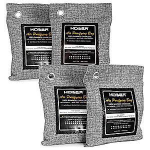 HIDBEA Activated Bamboo Charcoal Air Purifying Bags (4-Pack) Natural Deodorizer Odor Absorber Eliminator Remover for Home, Pets, Car, Closet, Shoes, 200g x 4, Grey
