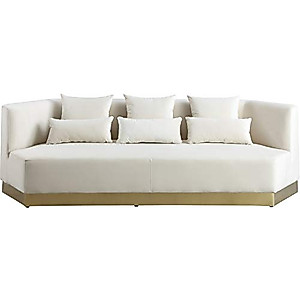 Meridian Furniture Marquis Collection Modern | Contemporary Velvet Upholstered Sofa with Stainless Steel Base in a Rich Gold Finish, 93" W x 38" D x 29" H, Cream