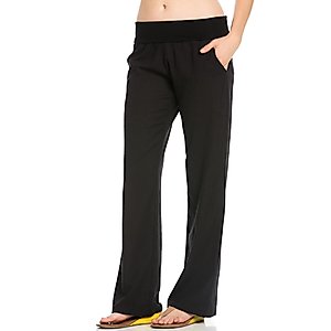 Poplooks Women's Comfy Fold Over Linen Pants (XX-Large, Black)