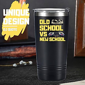Onebttl DJ Gifts for Men, Women, Disc Jockey Gifts, DJ Tumbler, Old School New School, Gifts for Disco Lovers, Bar Lovers, Stainless Steel Tumbler 20OZ - Black, Manual