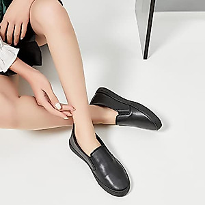 hash bubbie Womens White PU Leather Sneakers Low Top Tennis Shoes Casual Walking Shoes（Full Black.US7）