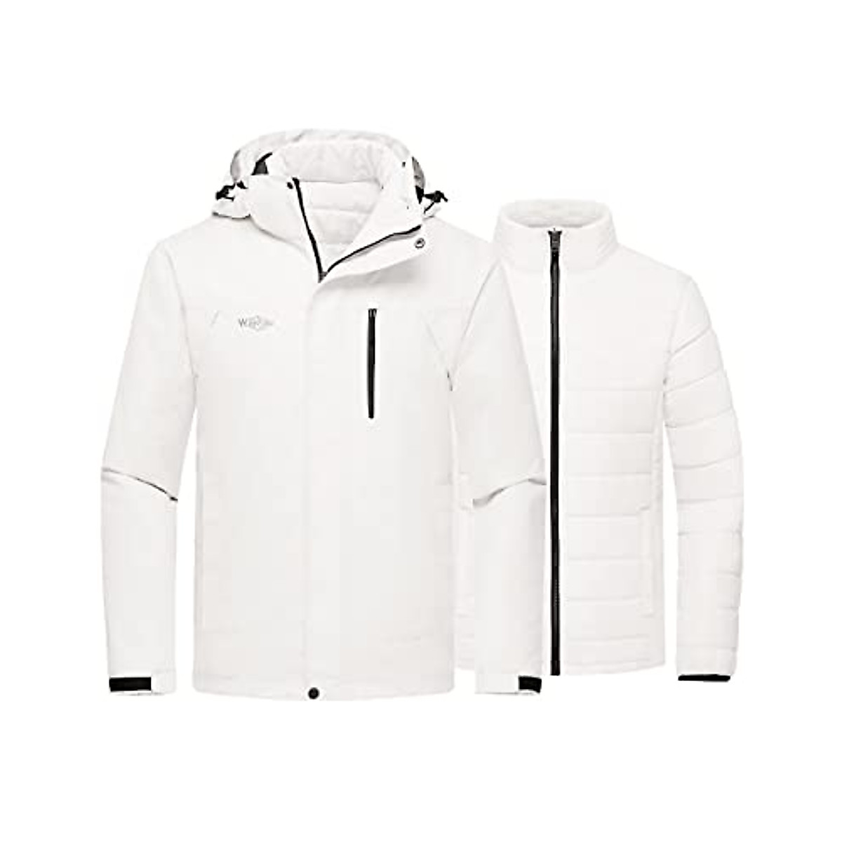 Wantdo Men's 3 in 1 Mountain Waterproof Winter Snowboarding RainCoat Ivory M