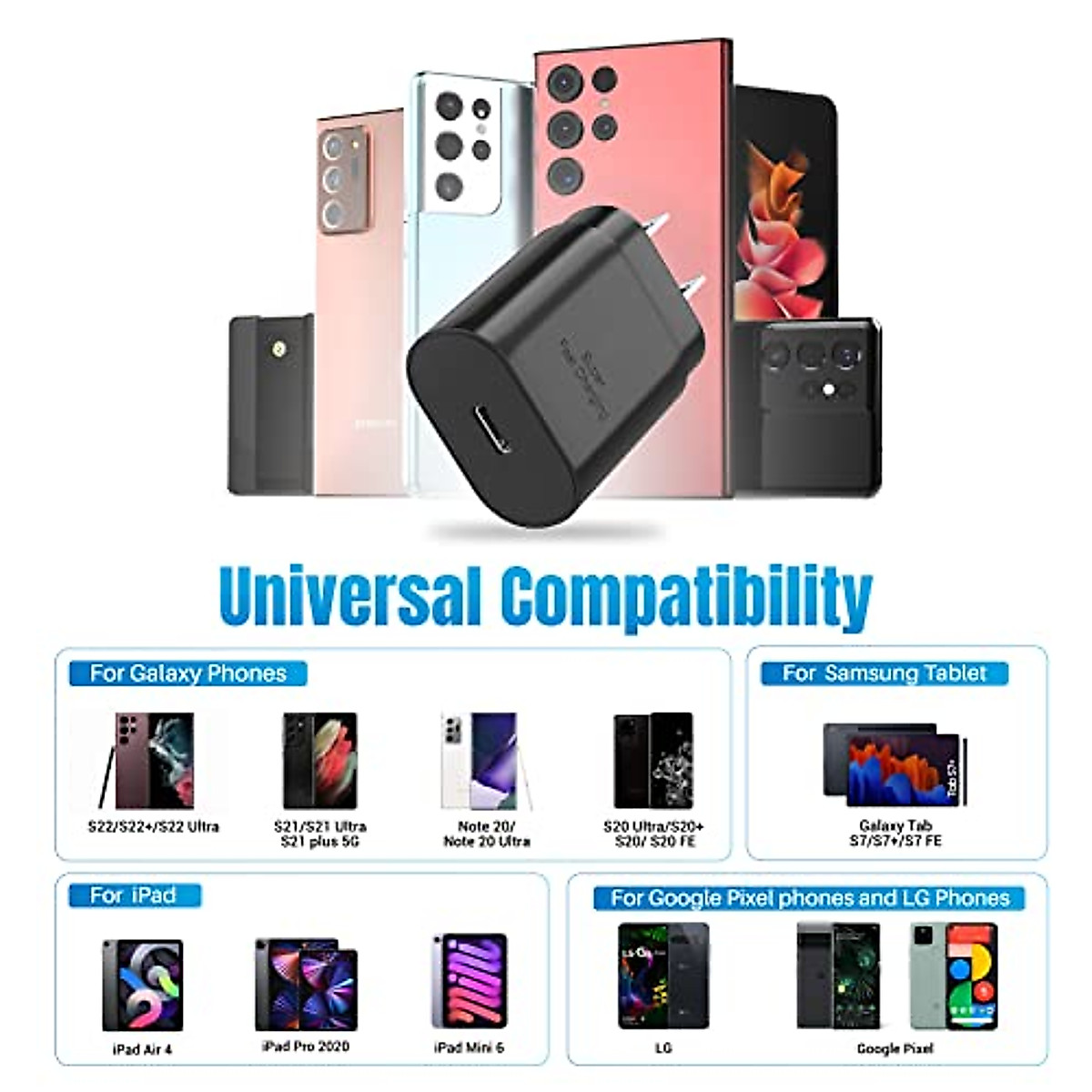 Galaxy S23 S22 Charger Block USB C 25W PD Super Fast Charger Type C Wall Plug Adapter Quick Charging Compatible with Samsung Galaxy S23/S22/S21/S20/Z Fold 3 5G/Z Fold 4/Note20/iPhone 14/iPad/Tablet