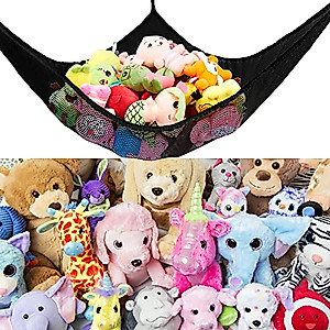 KanYool Stuffed Animal Net, Jumbo Stuffed Animal Toy Hammock Hanging Stuff Animals Organizer Storage Net Boho Large Corner Plush Toys Net Holder for Nursery Play Room Bedroom Kid Room 2 Pack Black