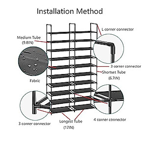 WINCANG 10-Tiers Shoe Rack- Durable and Sturdy Fabric Stackable Shoe Shelf Storage Organizer for Bedroom/ Entryway/Hallway/Closet-Space Saving Storage and Organization 20-40 pairs of shoes