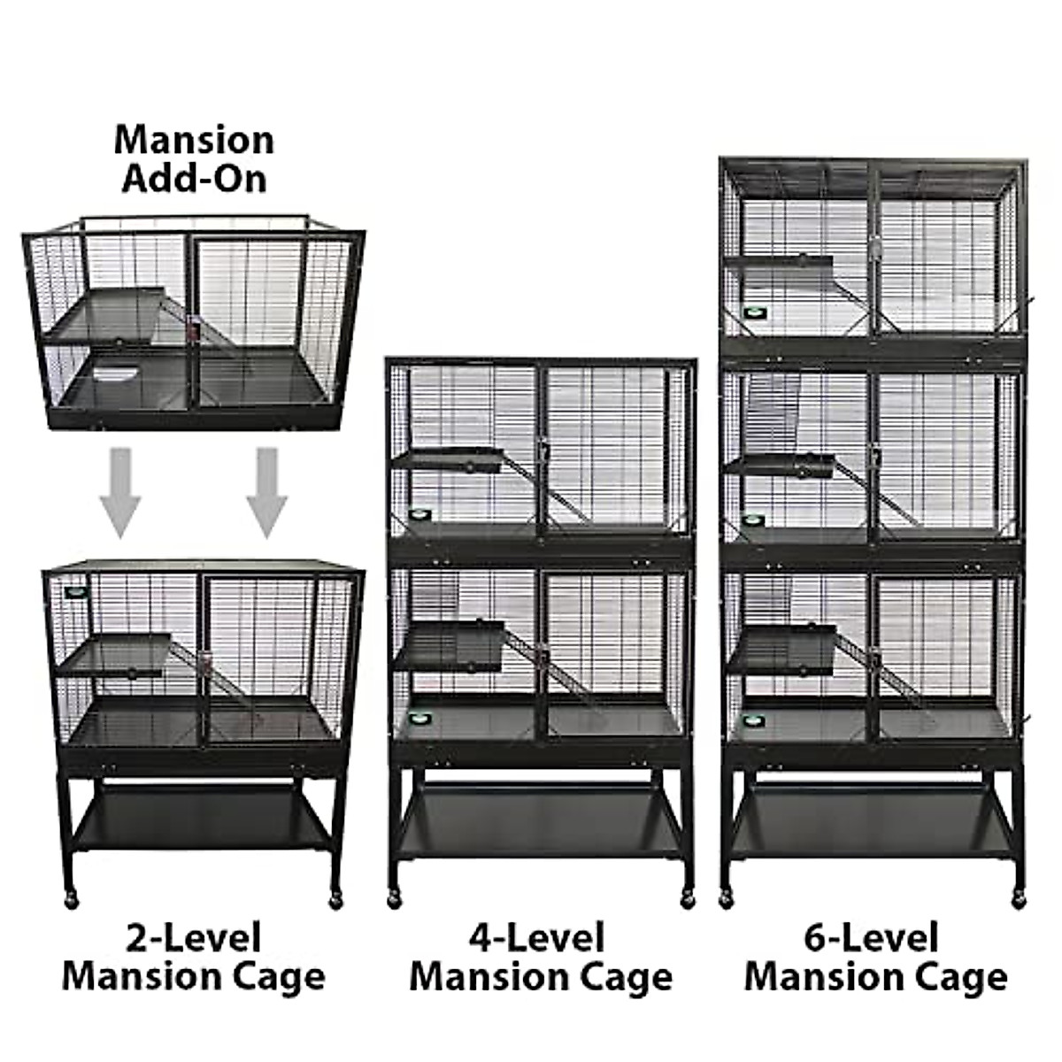 Durable All-Metal Mansion Cage for Chinchillas, Rats, Ferrets, Degus (2-Level)