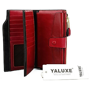 YALUXE Women's Genuine Leather Wallet RFID Blocking Multi Card Holder with Cell Phone Pocket Mothers Day Gifts
