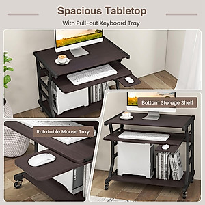 29.5'' Mobile Computer Desk Rolling Laptop Cart W/Keyboard Tray Brown Modern Contemporary Rectangular Metal