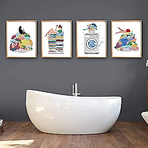 SUUURA-OO Laundry Room Wall Art Decor Prints Set of 4(8"x10" Unframed), Creative Illustration Laundry Room Rules Humorous Laundry Sign Posters for Women Mom Girl Sister Laundry Room
