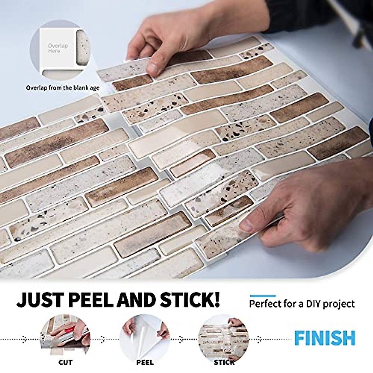 Art3d Peel and Stick Brick Kitchen Backsplash Self-Adhesive Wall Tile Stone Design, 10 Sheets (Brown)