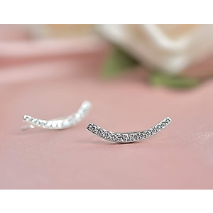 Ear Climbers Earrings for Women - Sterling Silver Cubic Zirconia Ear Cuffs Earrings Set Hypoallergenic Ear Crawler Earrings Dainty Minimalist Earrings Mother's Day Gifts for Mom Her
