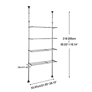 Hershii 4-Tier Over The Toilet Storage Rack Bathroom Space Saver Laundry Shelf Above Washer Dryer Organizer Unit Stand Double Tension Poles, Adjustable Height & Width - Black
