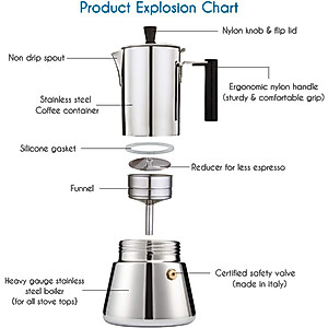 Easyworkz Pedro Stovetop Espresso Maker 6Cup 300ml Stainless Steel Italian Coffee Machine Maker Moka Pot Induction Espresso Pot