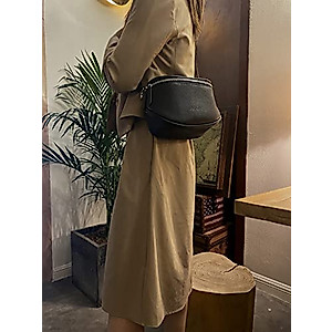 Soft Real Leather Crossbody Bags for Women Shoulder Bag Women's Real Leather Messenger Bag Bumbag with Wide Changeable Strap (Black-Leather)
