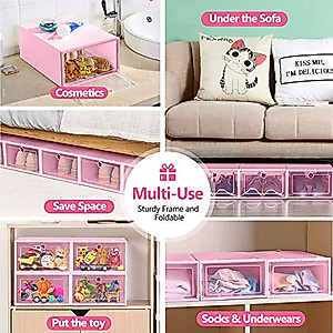 KPX 12 Pack Stackable Shoe Storage Organizer Plastic with Lid, Clear Shoe Boxes Drop Front, Shoe Containers Bins for Men’s Sneaker Women’s High Heels – Easy to Assemble (Pink)