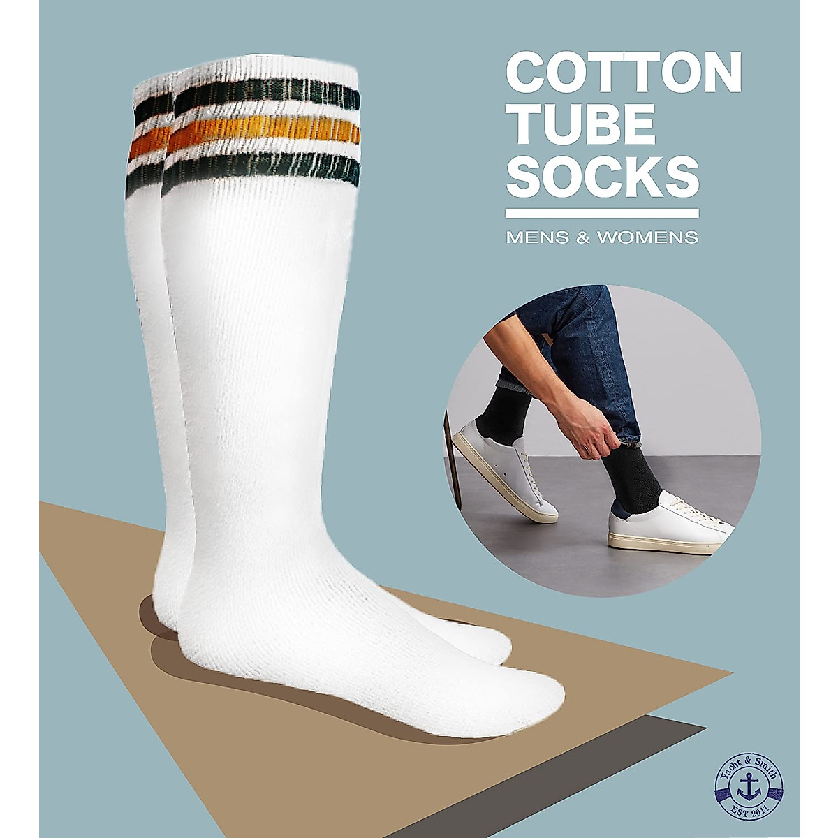 Yacht & Smith Men's & Women's Wholesale Bulk Cotton Tube Socks, Referee Style, by SOCKS'NBULK