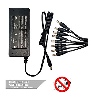 [UL Listed] SOLTECH 12V 5A 60W CCTV Security Camera Power Supply AC DC Adapter with 8-Way Power Splitter Compatible with Samsung Wisenet Lorex, Night Owl, Defender Q-See Swann