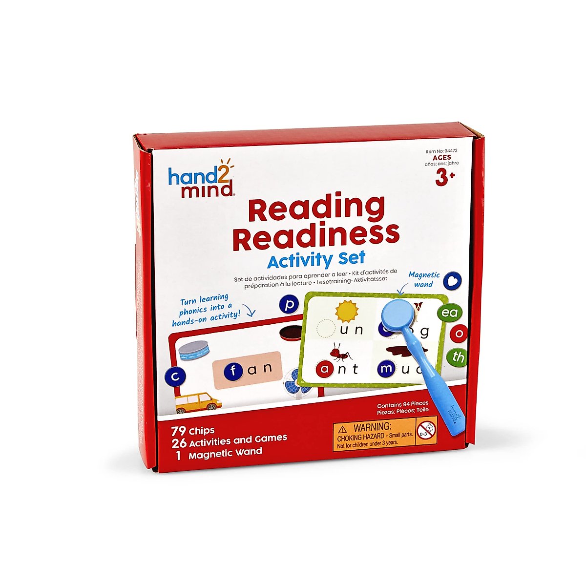 hand2mind Reading Readiness Activity Set, Magnetic Wands and Chip Set, Learn to Spell for Kids, Spelling Toys, CVC Words for Kindergarten, Learning Letters, Science of Reading Manipulatives