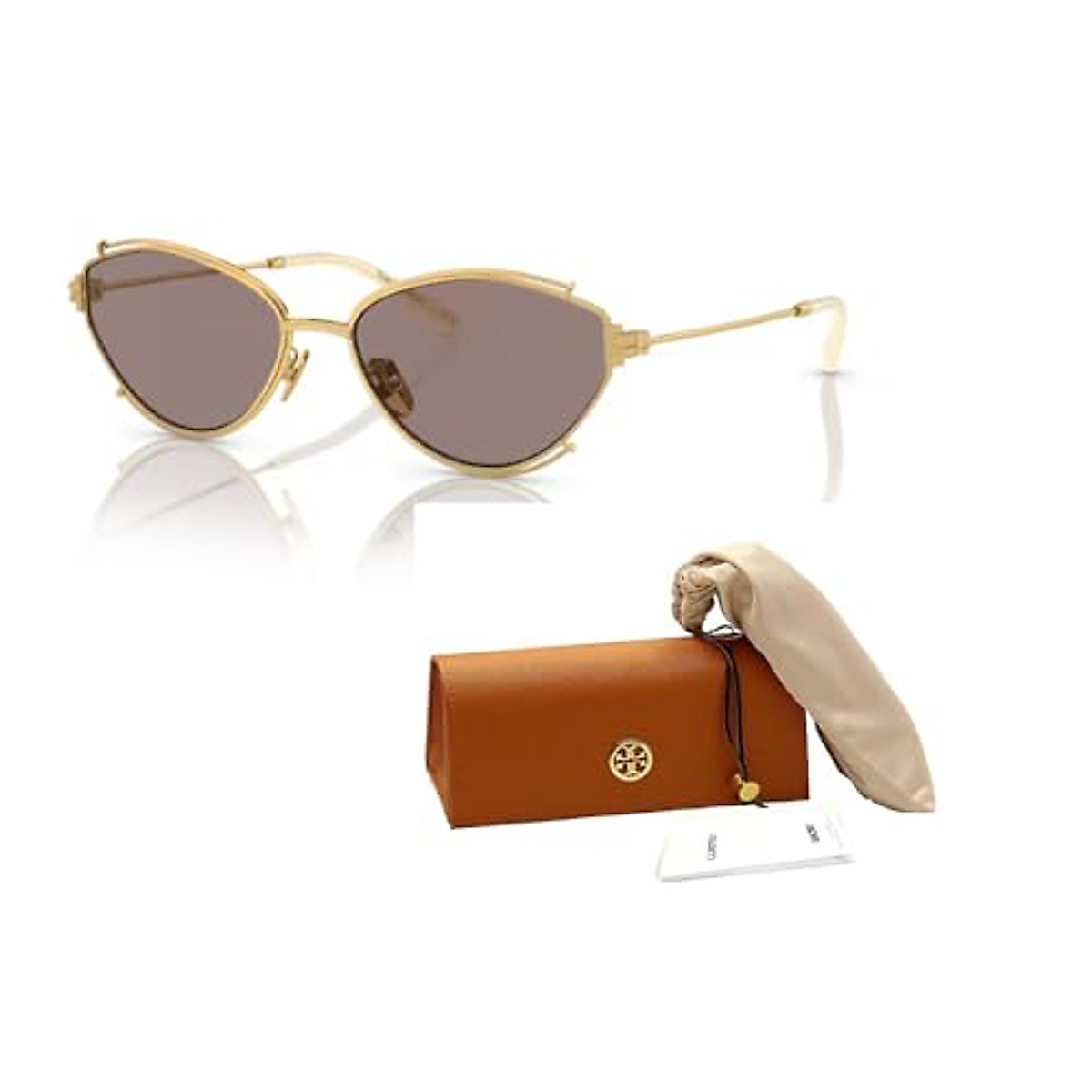 Tory Burch TY6103 32787N 55MM Shiny Gold/Light Purple Brown Sunglasses for Women + BUNDLE With Designer iWear Complimentary Eyewear Kit