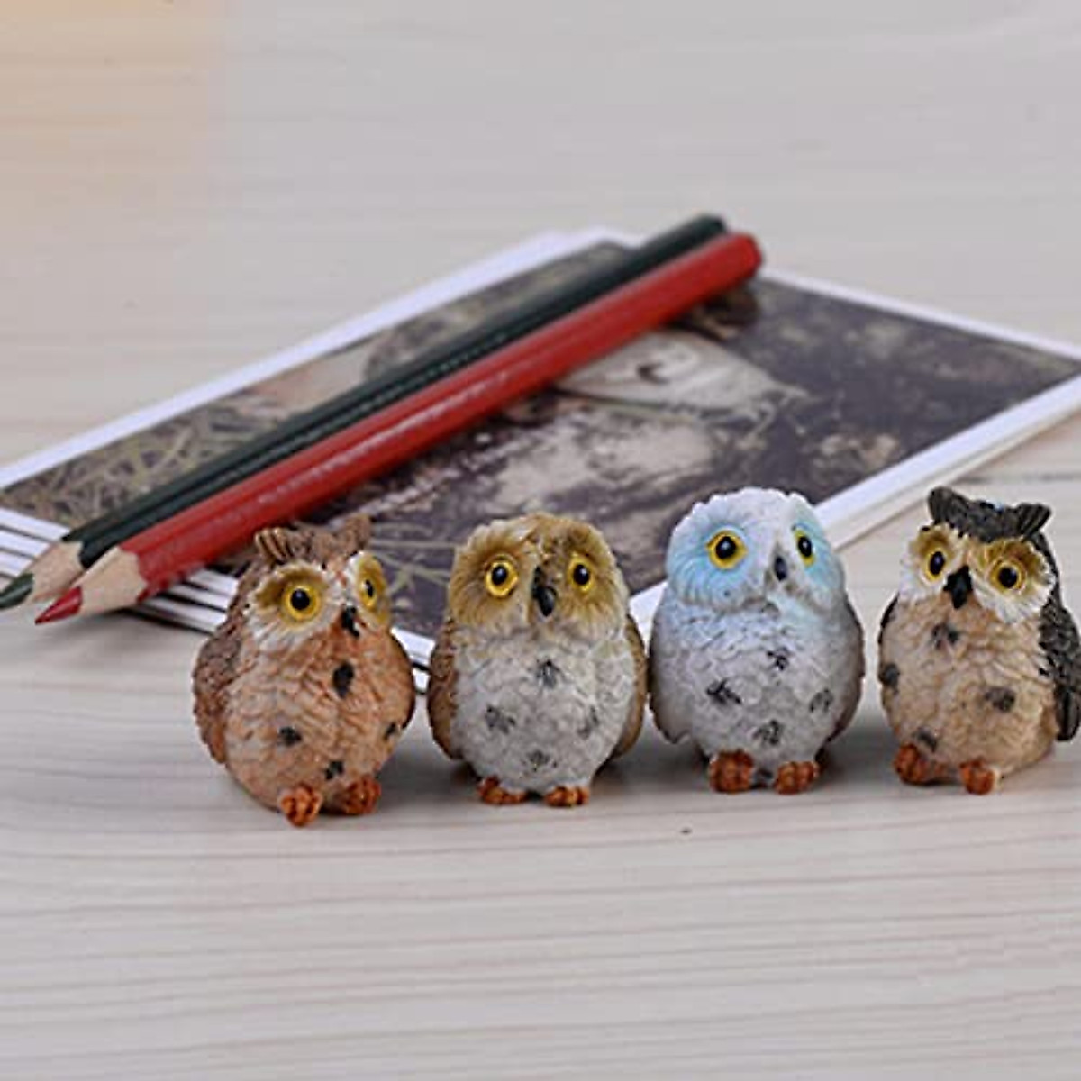 Miraclekoo 8 Pcs Mini Resin Owls Miniature Figurines Fairy Garden Owl Ornament for Dollhouse, Plant Pot, Micro Landscape, Bonsai Craft Decor