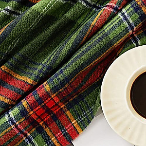 LALIFIT Soft Fluffy Green Red Plaid Fringe Blanket, Lightweight Throw with Tassels for Home Decor, 50" x 60"