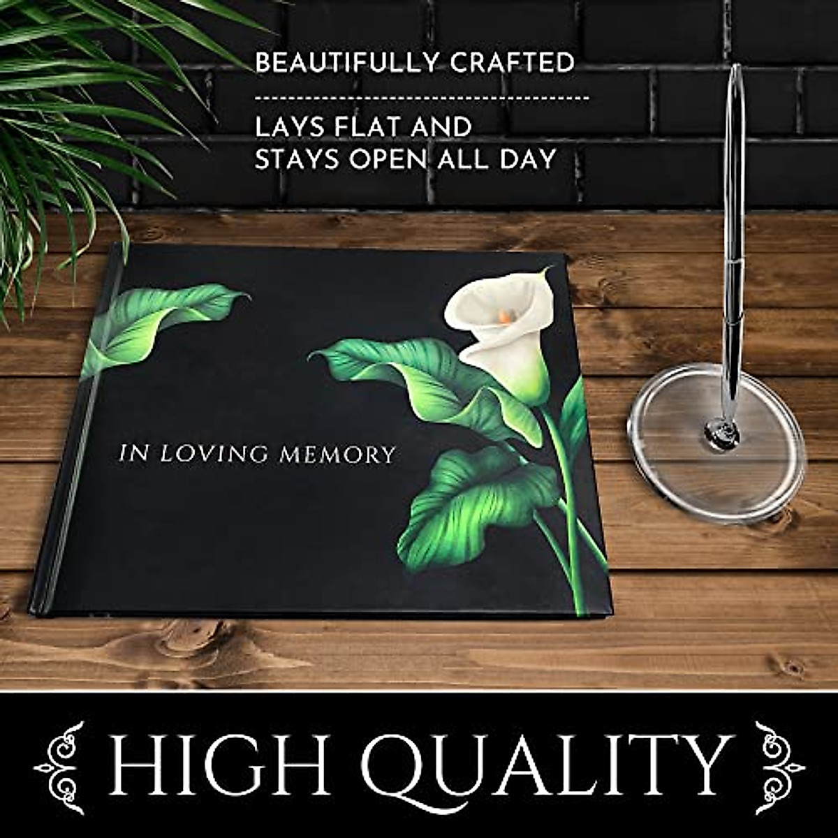 Houseware Homes funeral guest book for memorial service - Floral Designed - celebration of life guest book for funeral - This memorial guests book is the art of loving - With silver pen & pen holder |